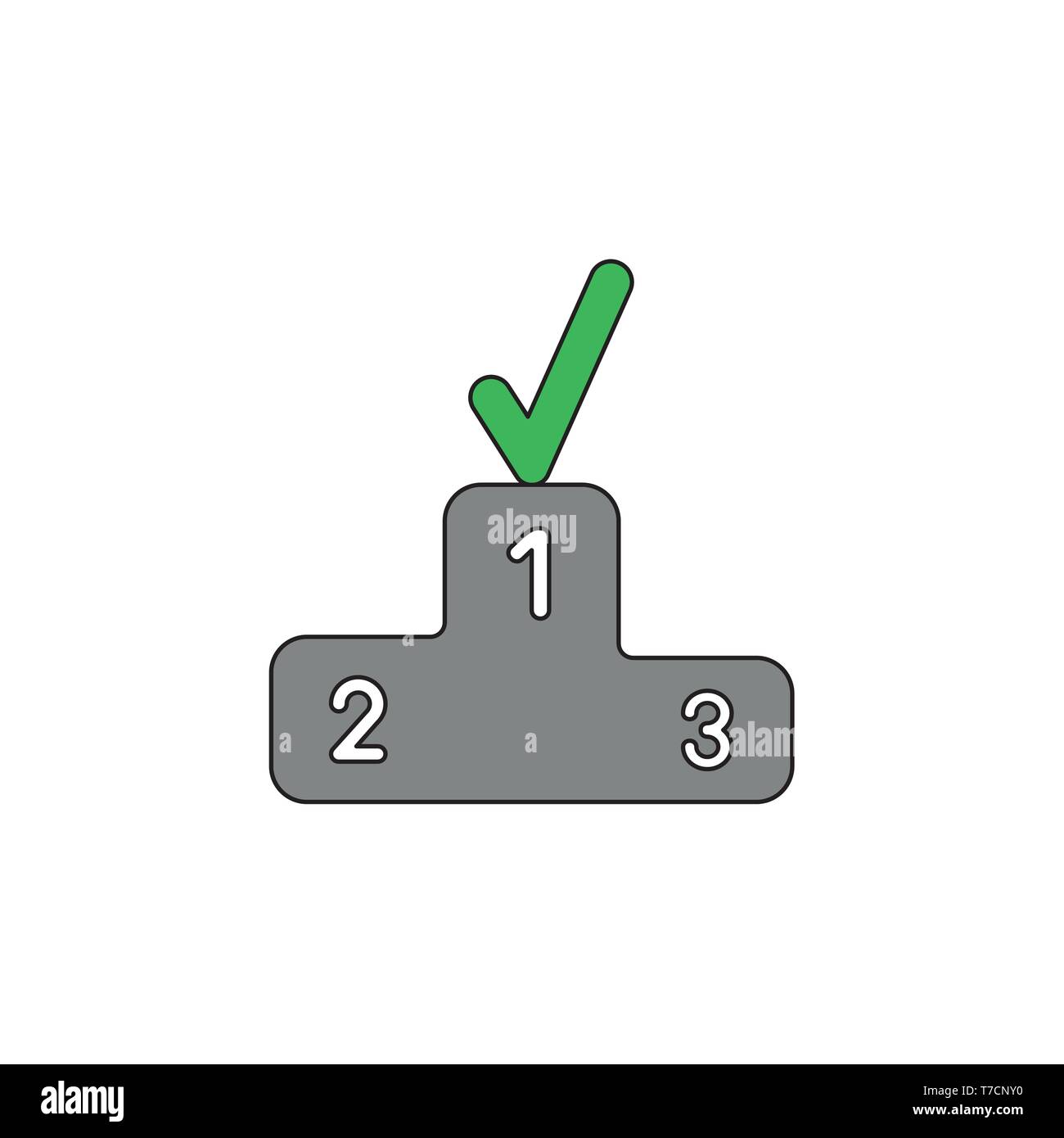 Vector icon concept of green check mark on first place of winners ...