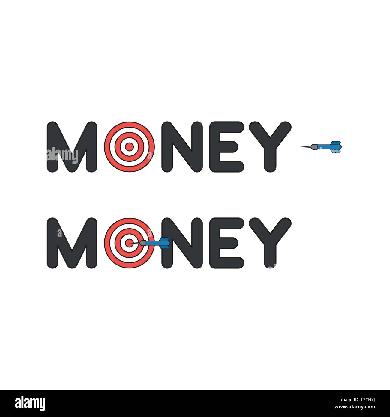 Vector icon concept of black money word with bulls eye and dart and hit ...