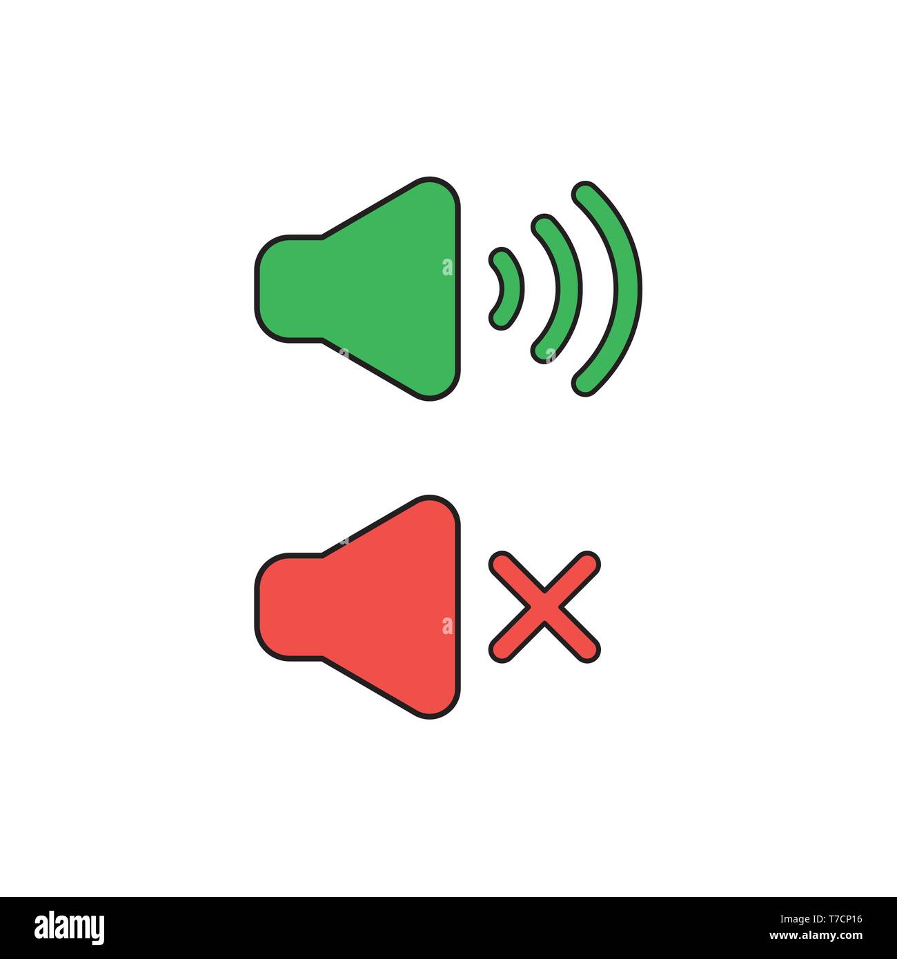 Vector icon concept of green and red speaker sound symbols on and off ...