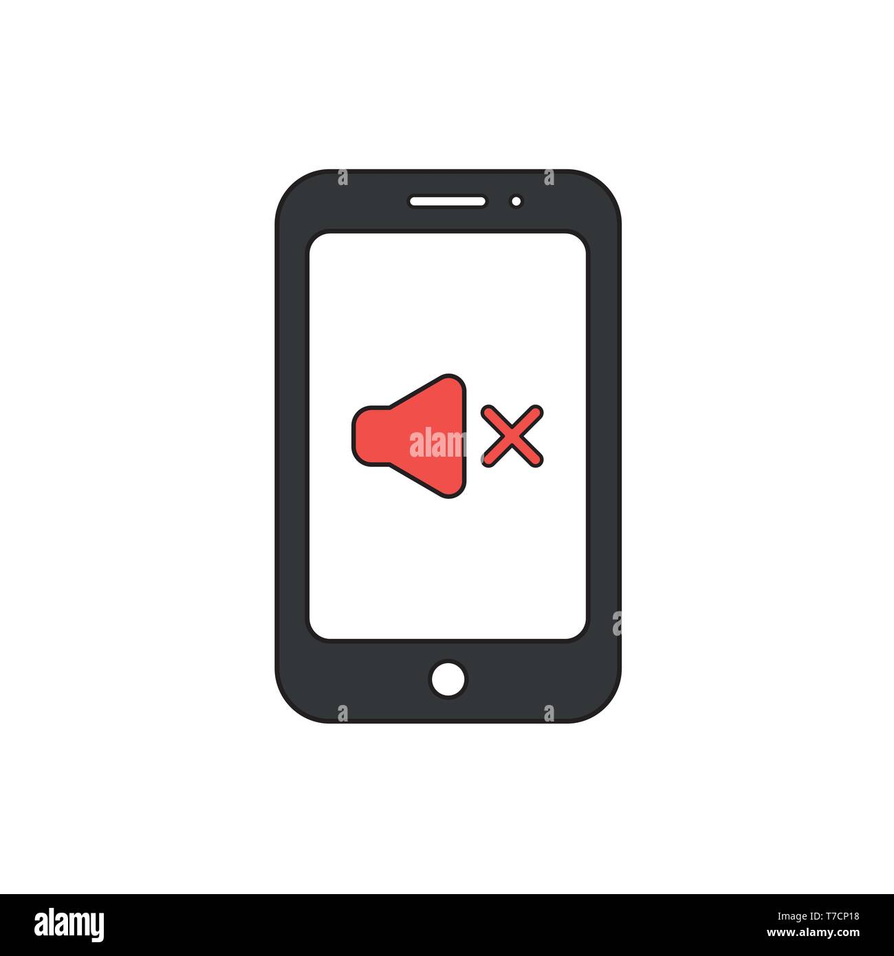 Vector icon concept of red speaker sound off inside black smartphone ...