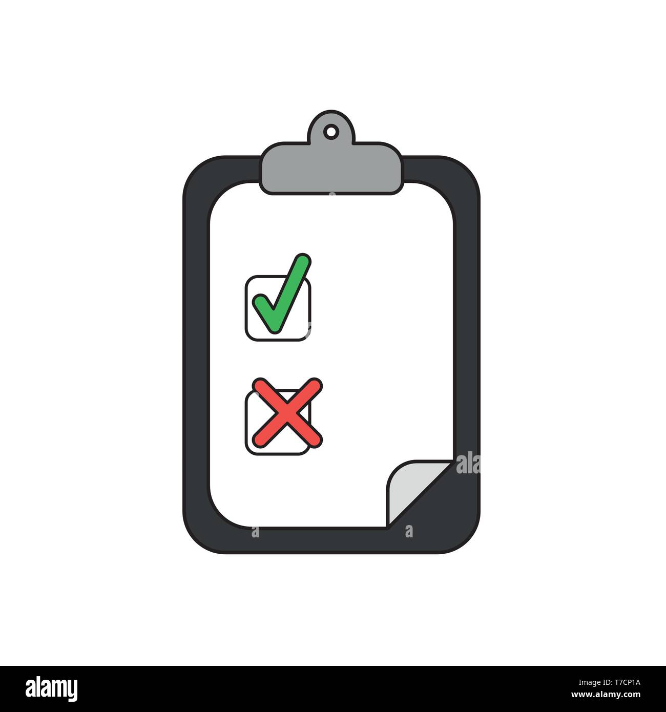 Vector icon concept of clipboard with paper and check mark and x mark ...