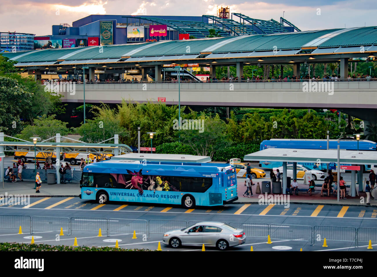 Orlando, Florida. April 18, 2019. Bus and taxi area at Citywalk in ...