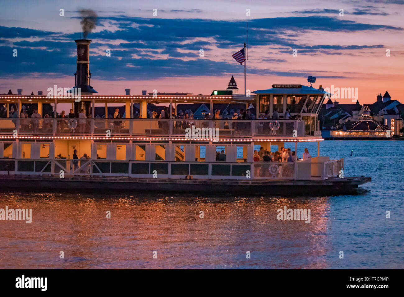 Orlando, Florida. April 23, 2019. Disney Ferry boat and partial view of ...