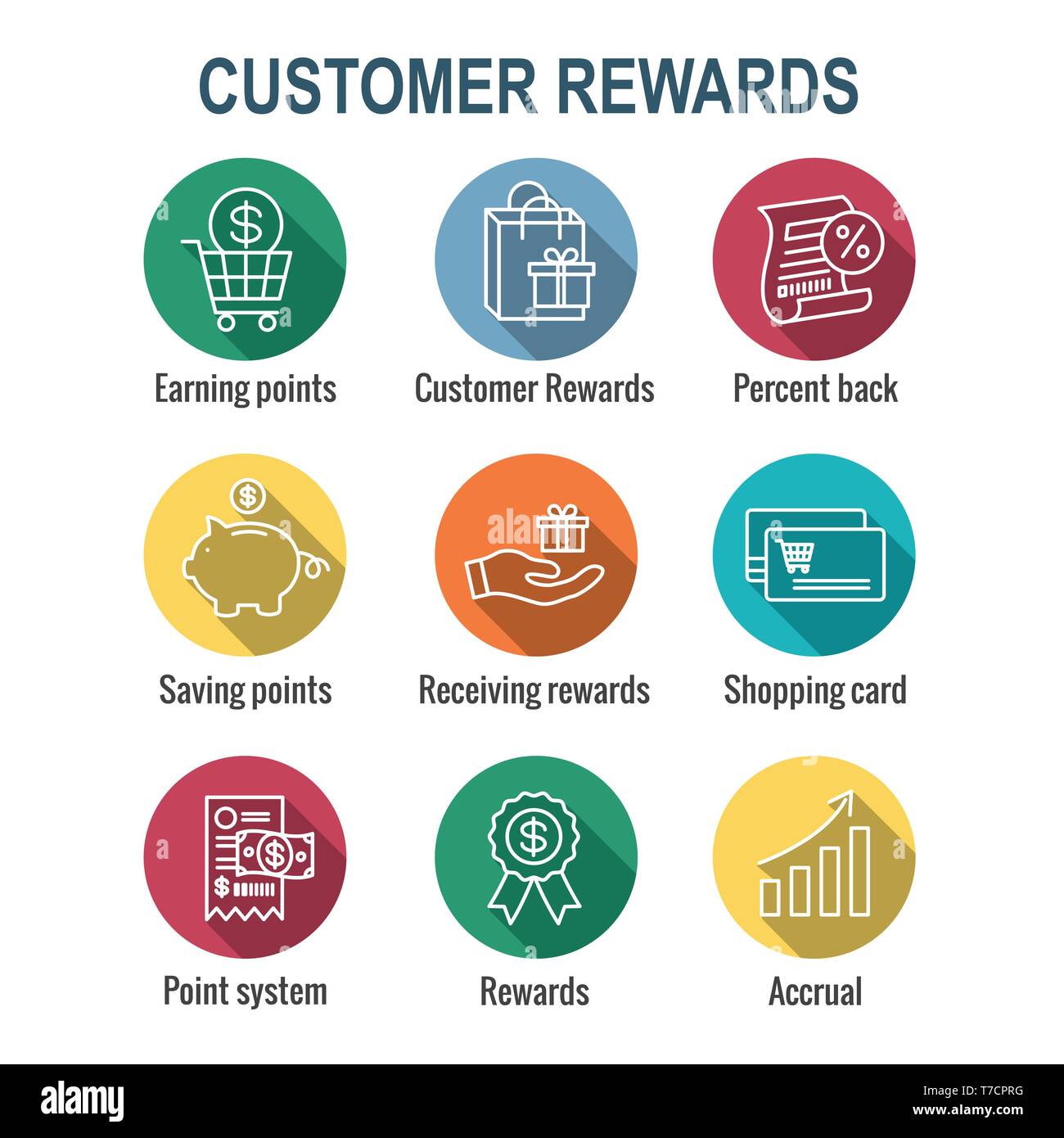 Customer Rewards Icon Set w Shopping Bag and Discount Images Stock ...