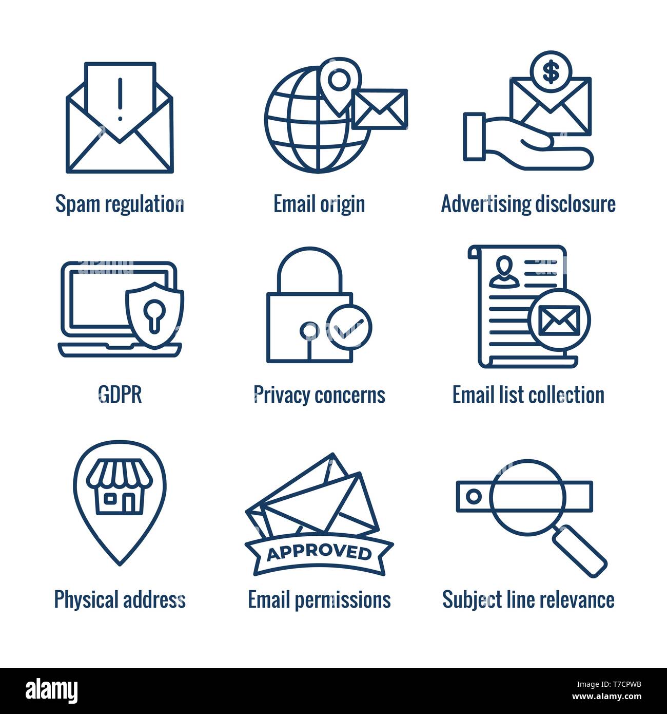 Email Marketing Rules & Regulations Icon Set Stock Vector Image & Art ...