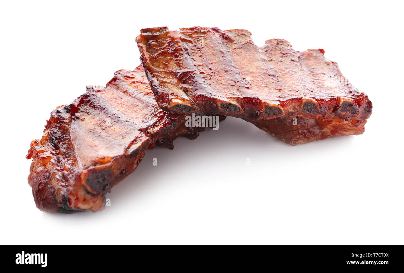Delicious grilled ribs on white background Stock Photo - Alamy