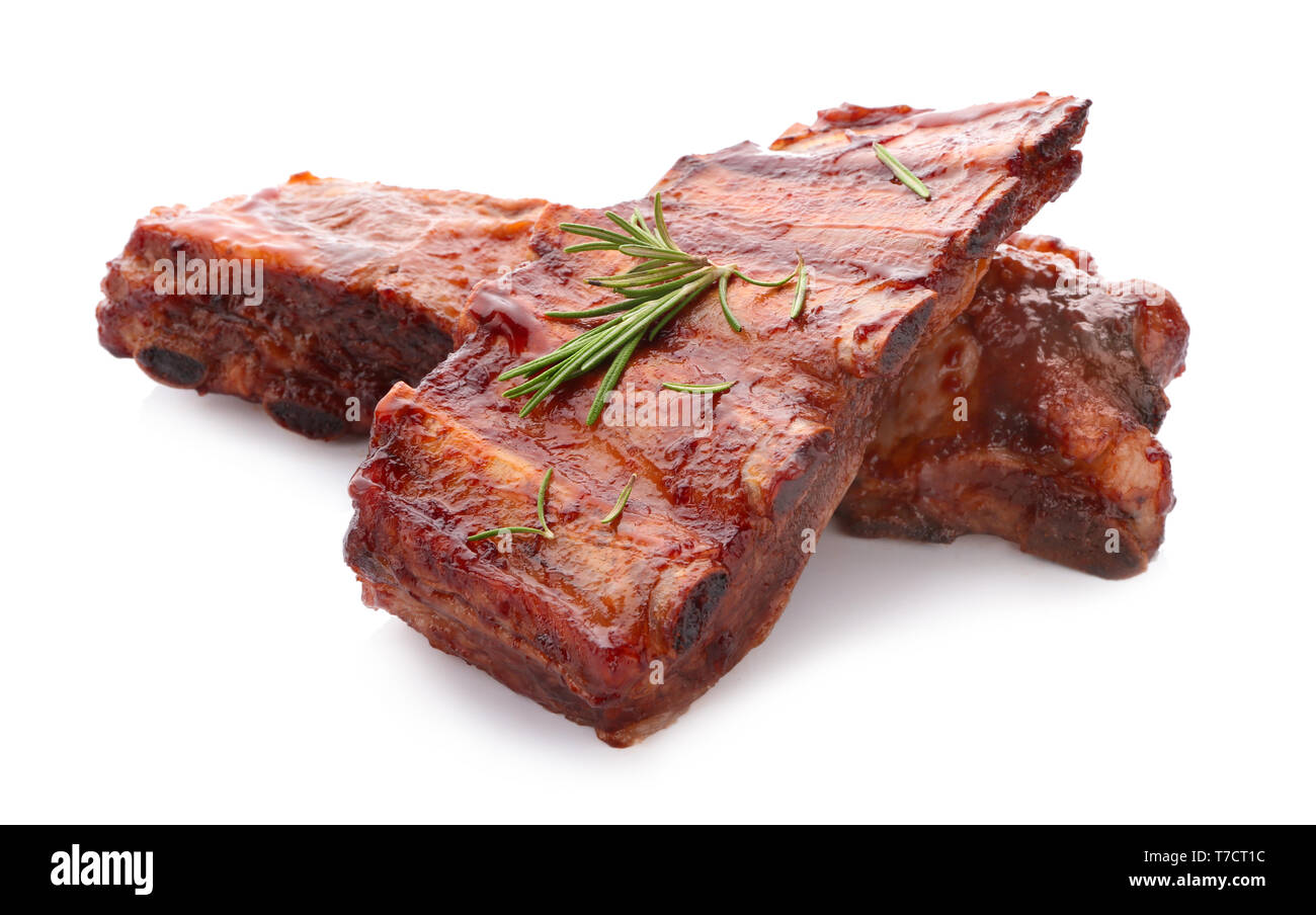 Delicious grilled ribs on white background Stock Photo - Alamy