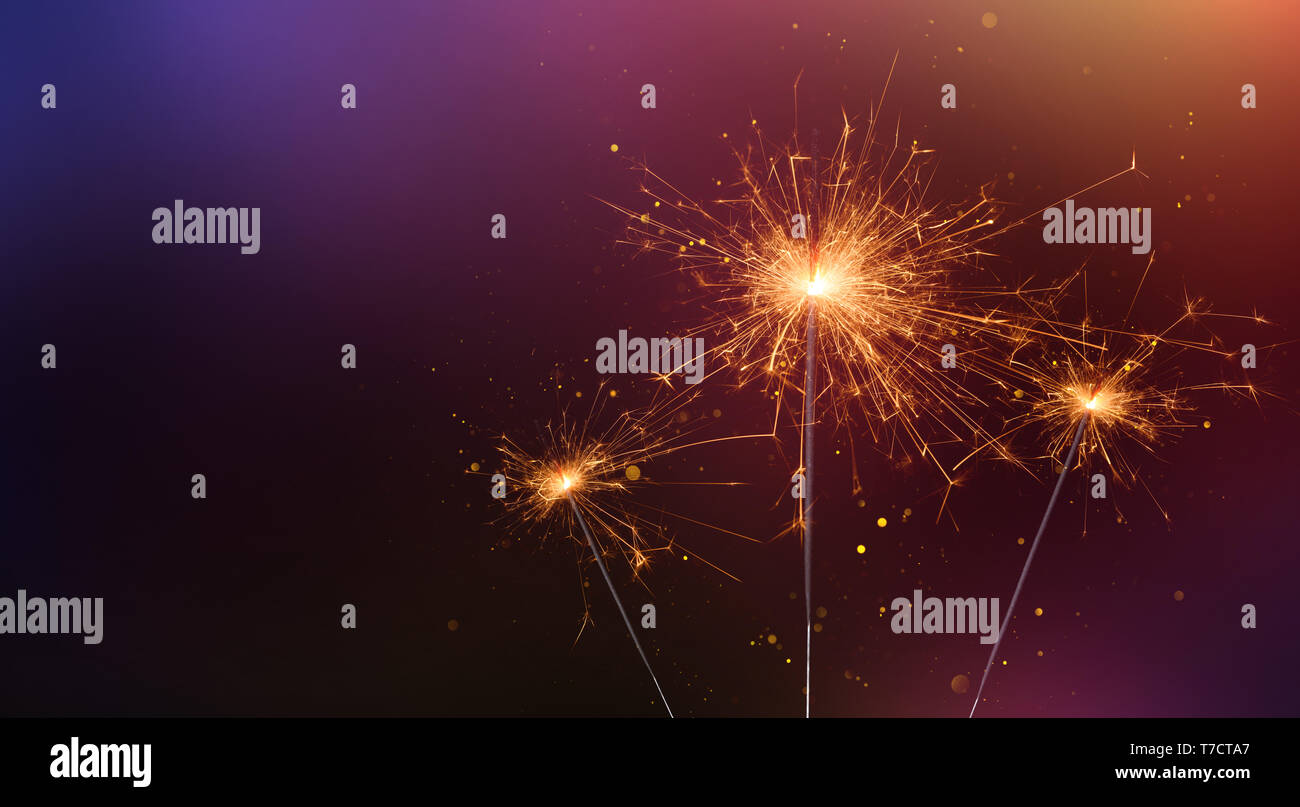 Party sparklers banner. Bengal fire burning with sparks and magic ...