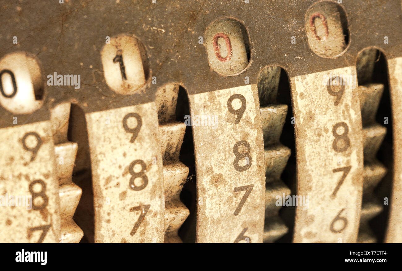 Vintage manual adding machine isolated on white, selective focus - 100 ...