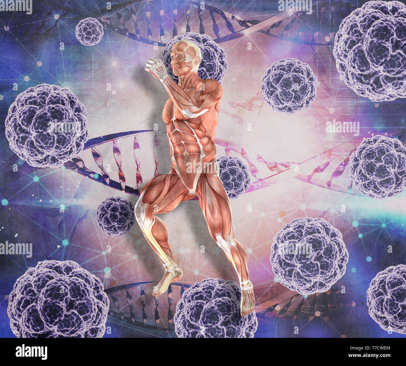 3D render of a medical background with male figure in running pose with ...