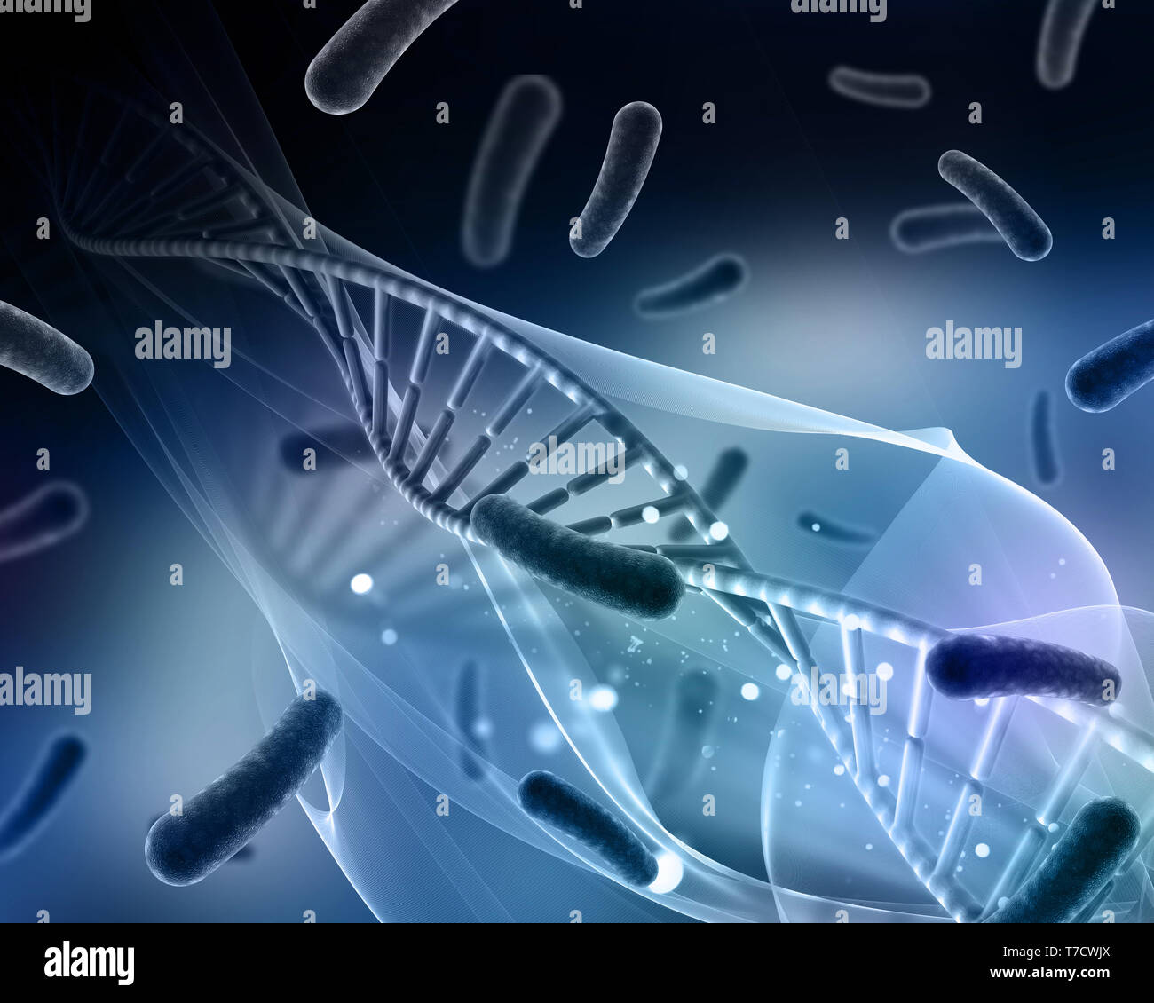 3D render of a medical background with virus cells and DNA strand Stock ...