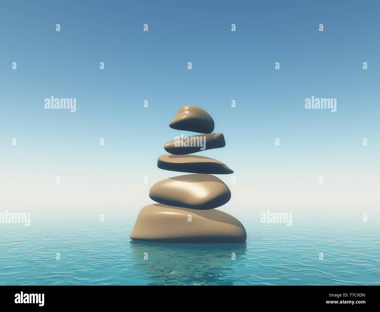 3D render of balancing pebbles in blue ocean Stock Photo - Alamy
