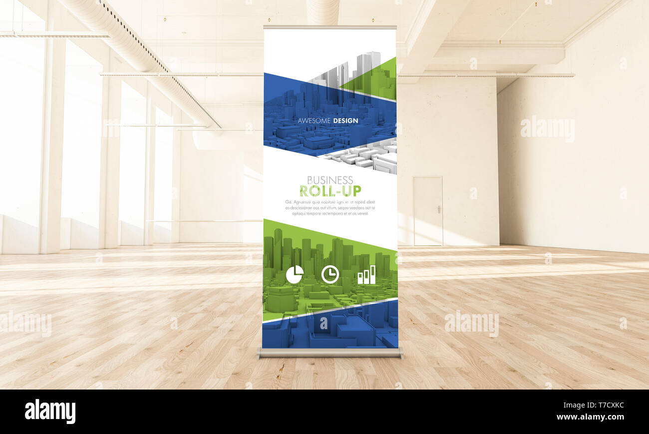 roll up design at hall interior 3d rendering mockup Stock Photo - Alamy