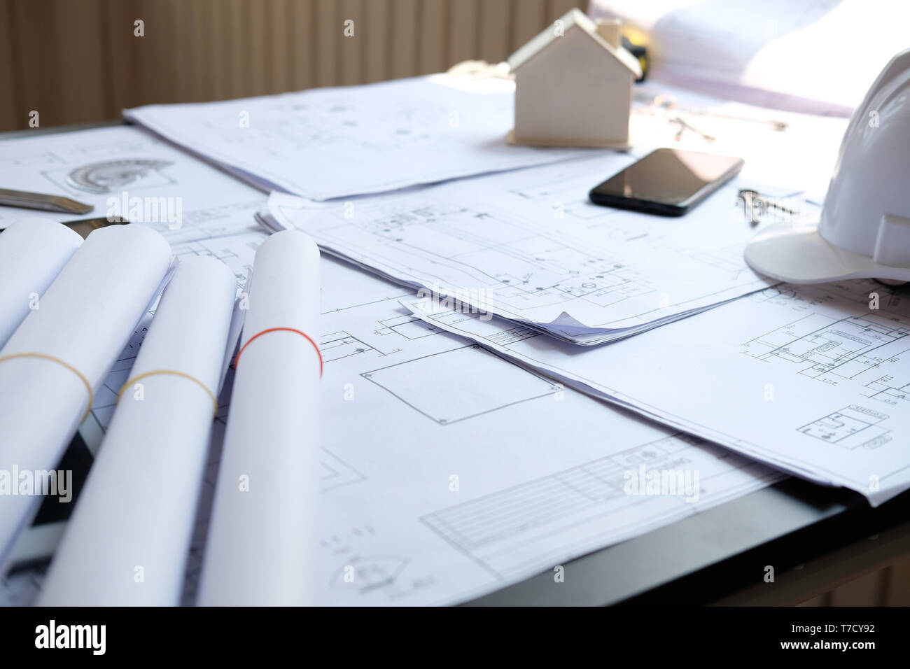 house blueprint of real estate project at architect engineer workplace ...