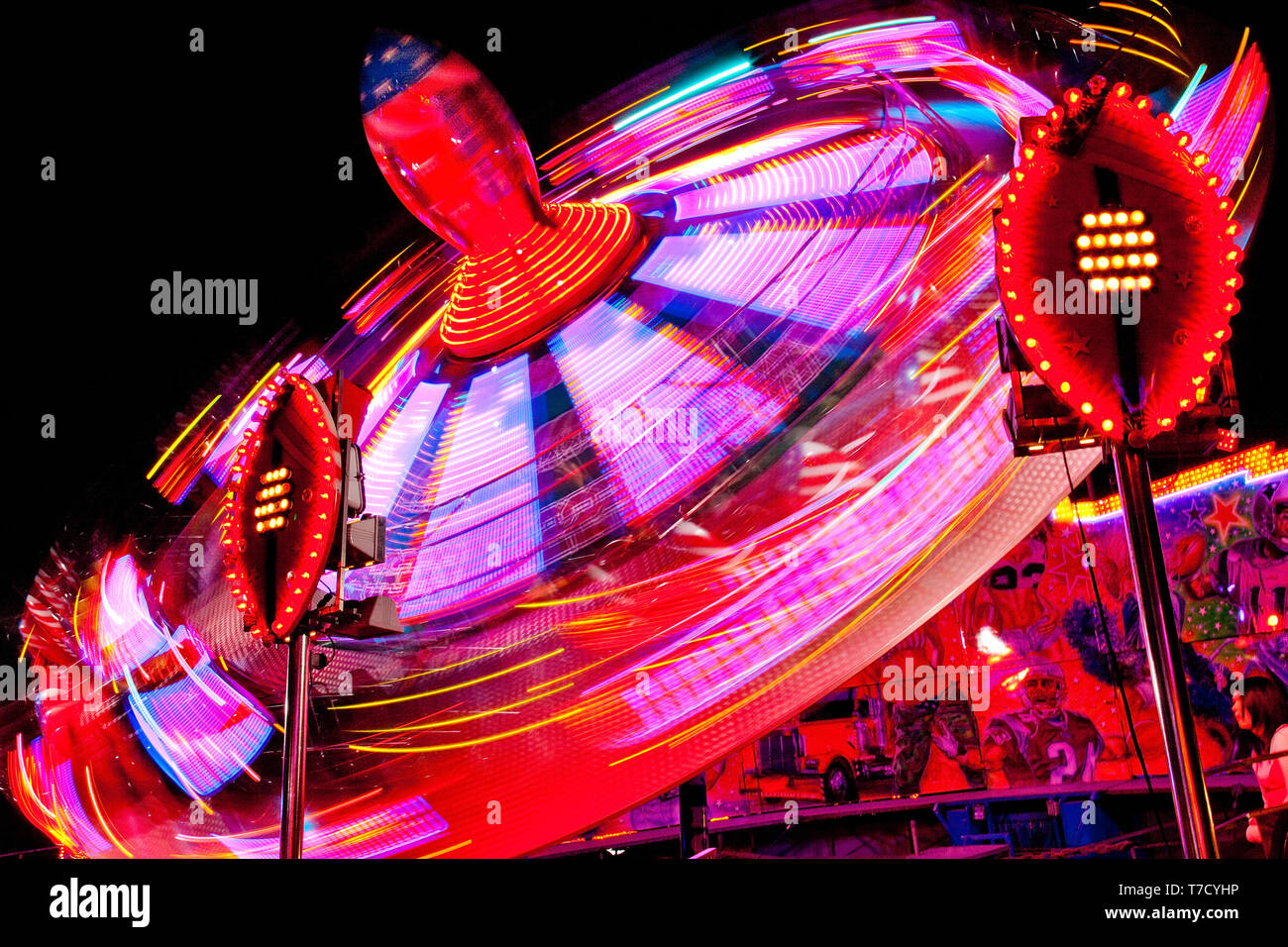 Night fairground rides at the Great Dorset Steam Fair Stock Photo - Alamy