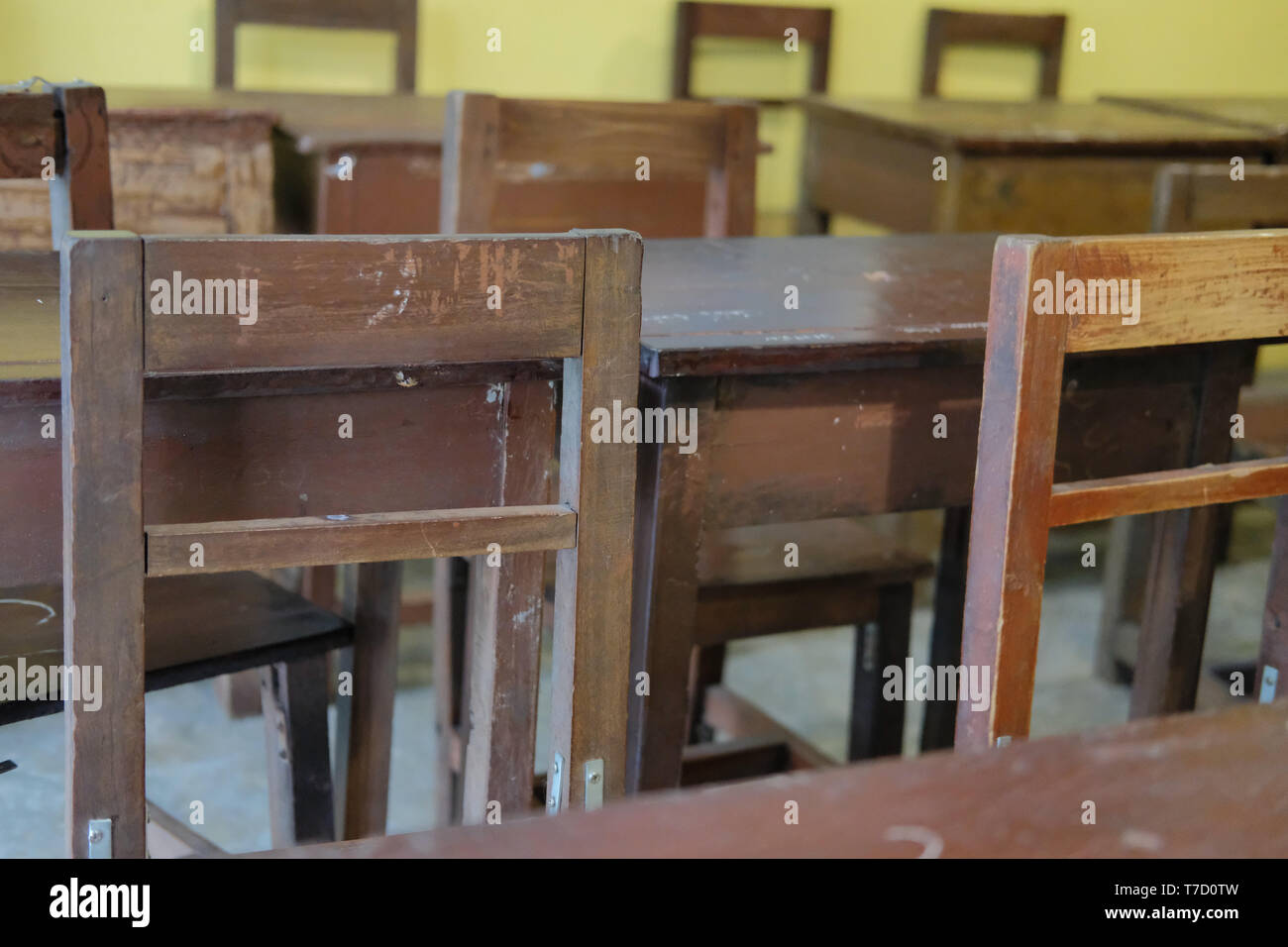 old table & chair in classroom. back to school concept Stock Photo - Alamy