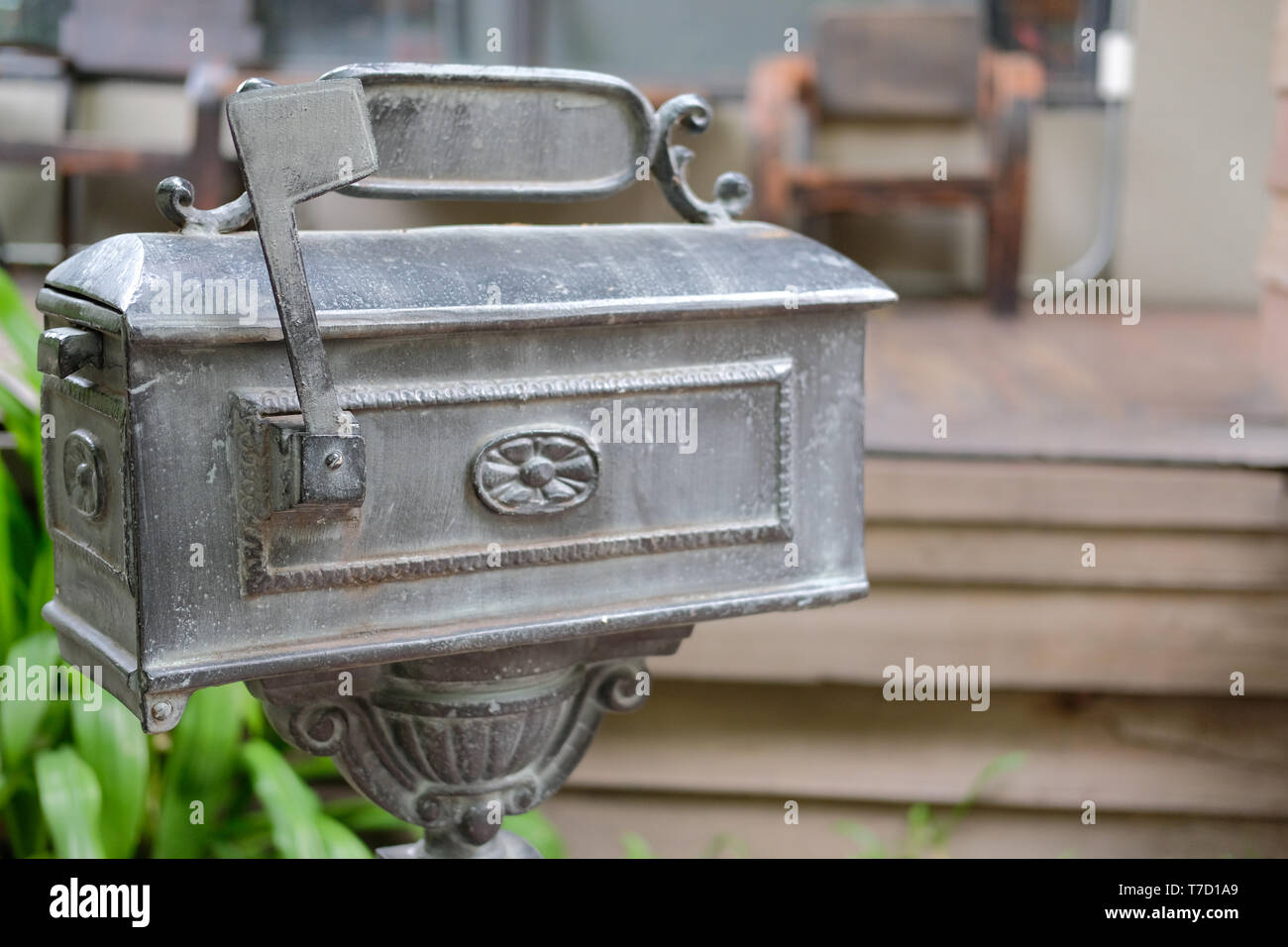 old vintage retro gray mailbox letterbox postbox Stock Photo - Alamy