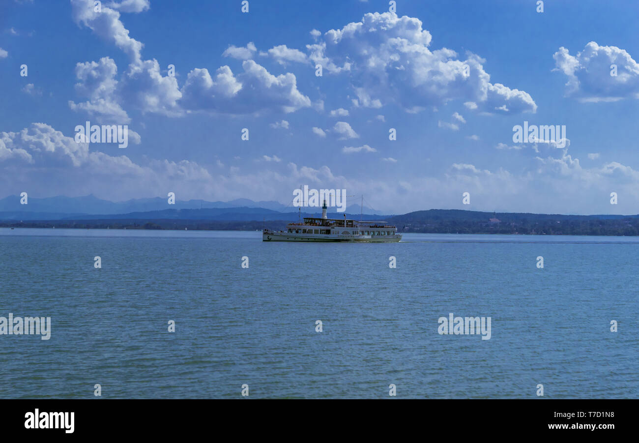 Paddle steamer Herrsching, Ammersee, Lake Ammer, Bavaria, Germany Stock ...