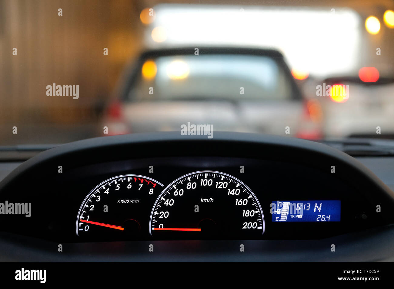 illuminated car dashboard control with traffic light Stock Photo - Alamy
