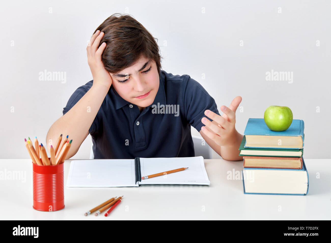 Secondary school boy student with ADHD is feeling confused and angry ...