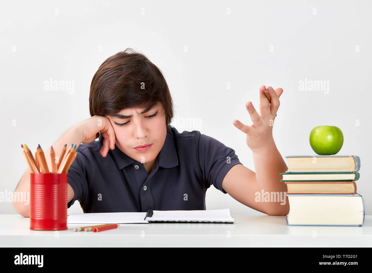 Secondary school boy student with ADHD is feeling confused and angry ...