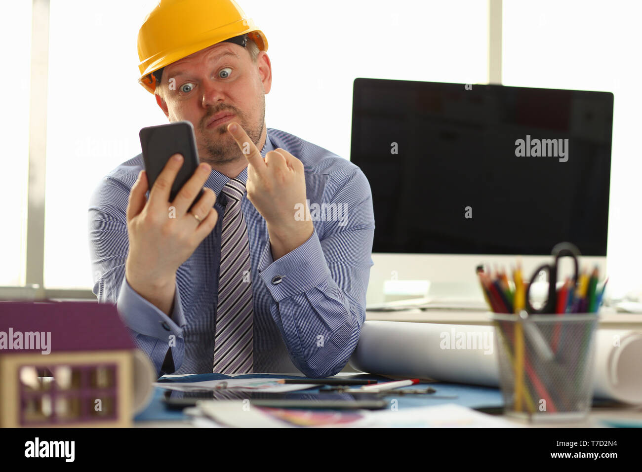 Architect Express Emotion at Engineering Office Stock Photo - Alamy