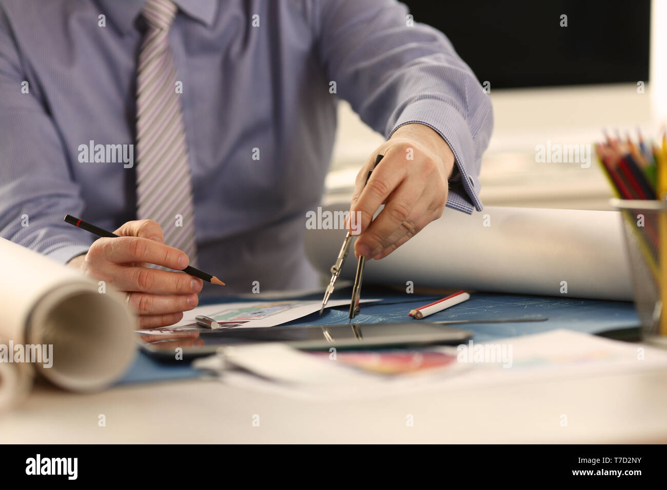 Professional Architect Drafting Building Project Stock Photo - Alamy