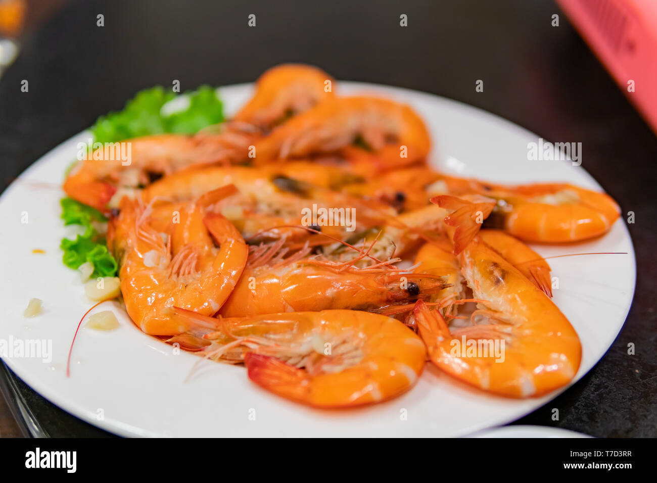 Close up shot of a dish of steam shrimp, ate at Taipei, Taiwan Stock ...