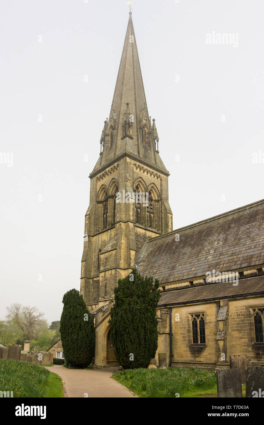 St Peter's Church in Edensor, Chatsworth estate Derbyshire UK Stock ...