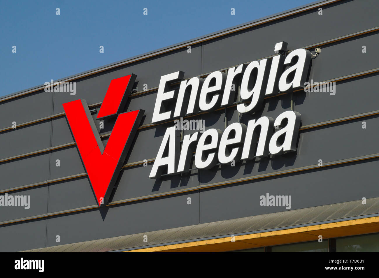 Logo of Energia Areena, indoor arena in Myyrmäki, Finland. Photo taken ...
