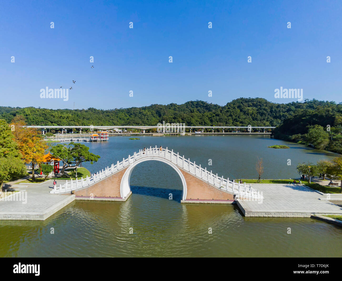 Aerial view of the Moon Bridge in Dahu Park at Taipei, Taiwan Stock ...