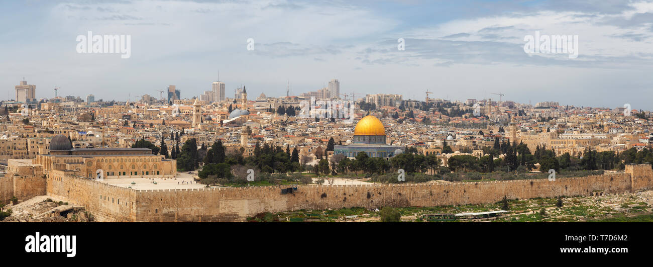 Beautiful panoramic aerial view of the Old City, Tomb of the Prophets ...