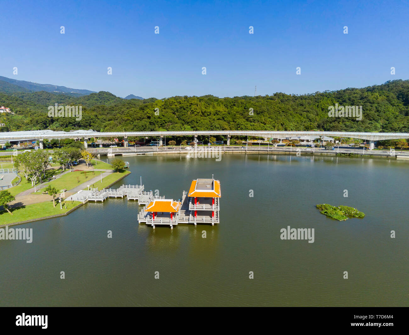 Aerial view of the Moon Bridge in Dahu Park at Taipei, Taiwan Stock ...