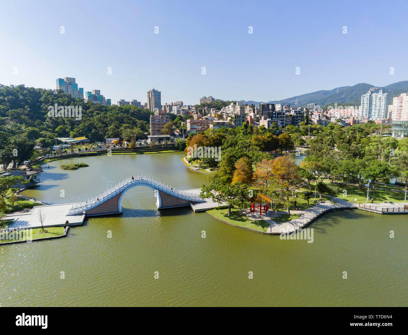 Aerial view of the Moon Bridge in Dahu Park at Taipei, Taiwan Stock ...