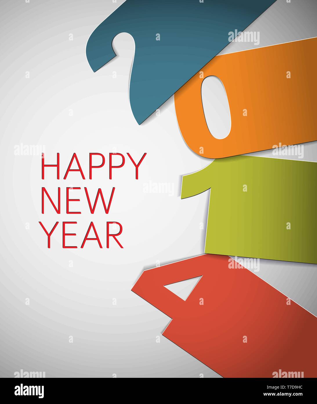 Happy New Year 2014 vector card with big numbers (blue, orange, green ...