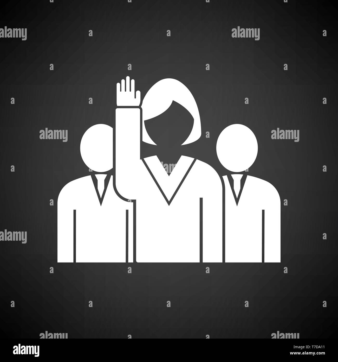 Voting Lady With Men Behind Icon. White on Black Background. Vector ...
