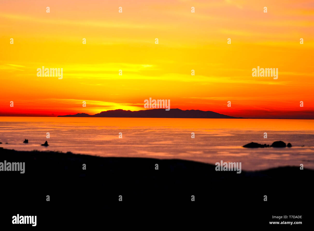 Coastal landscape at sunset near Parikia. Paros island. Cyclades ...