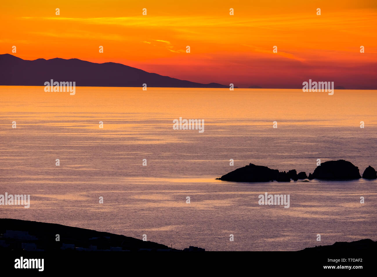 Coastal landscape at sunset near Parikia. Paros island. Cyclades ...