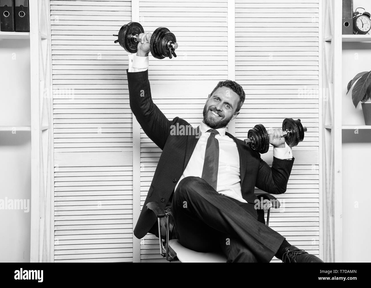 Good job concept. Boss businessman office manager raise hands with ...