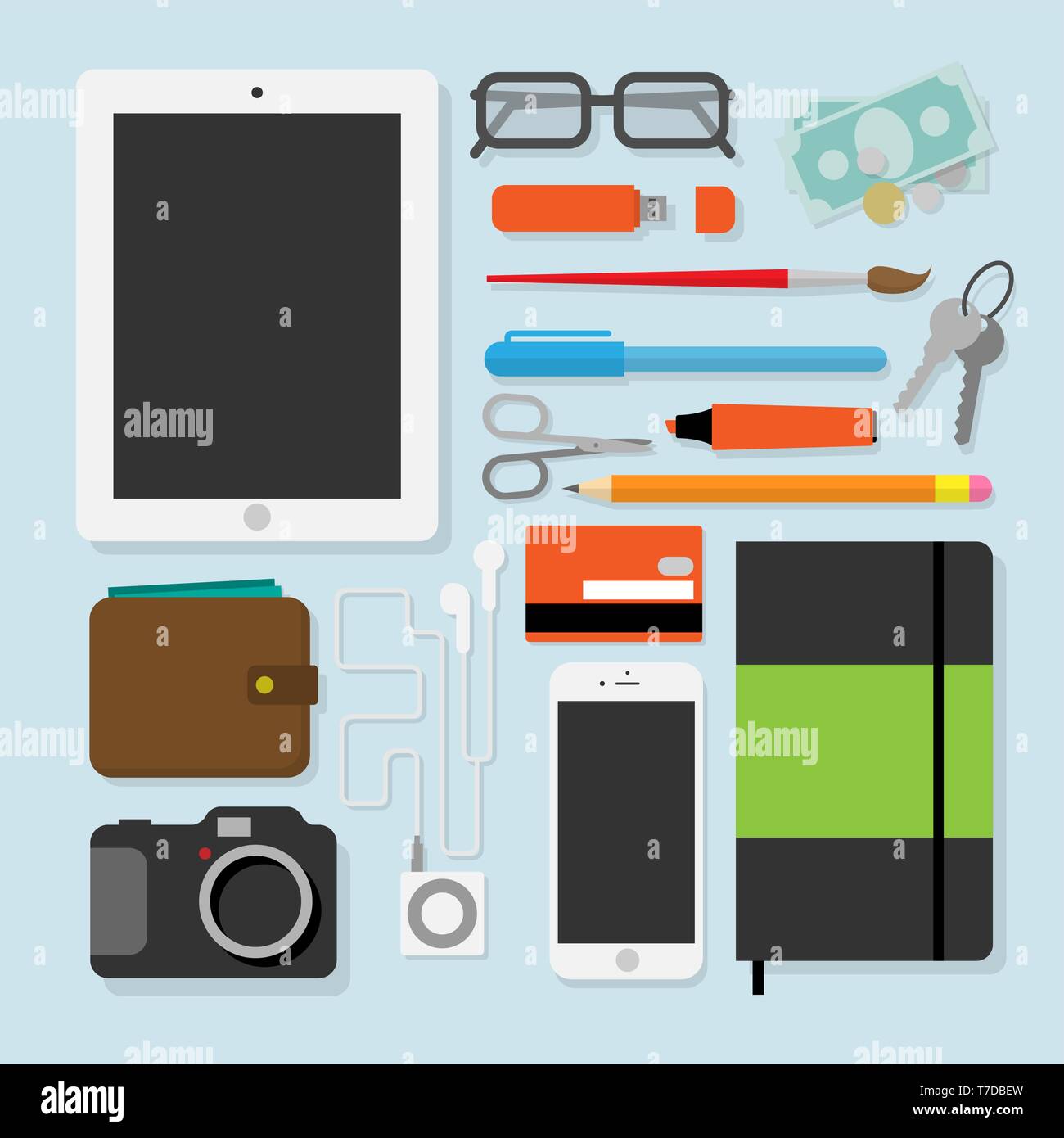 Flat design style modern vector illustration of every day accessories ...