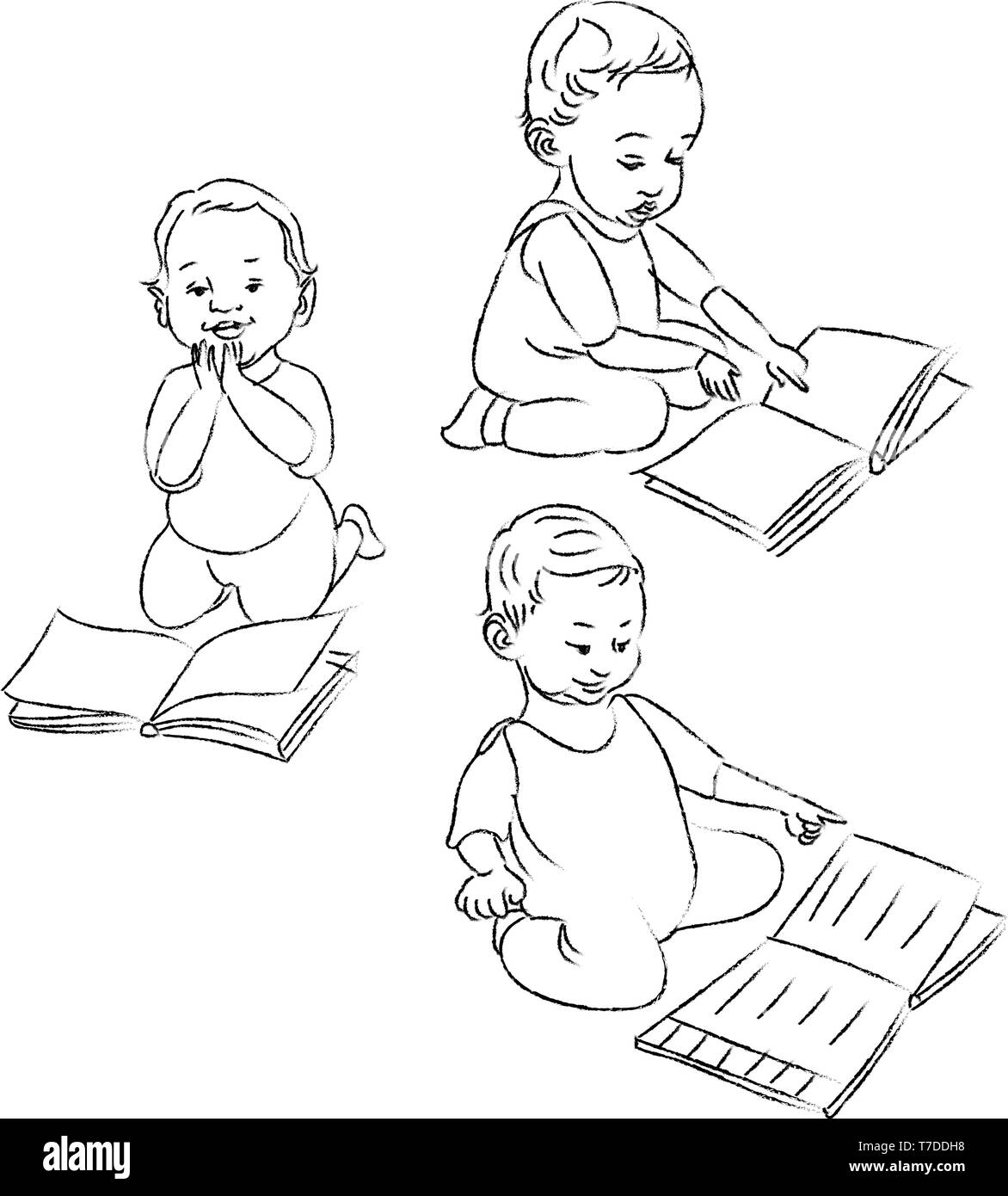 Illustration of set of Baby Reading a Book Stock Vector Image & Art - Alamy