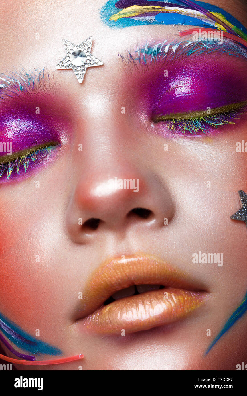 Beautiful girl with creative make-up in pop art style. Beauty face ...