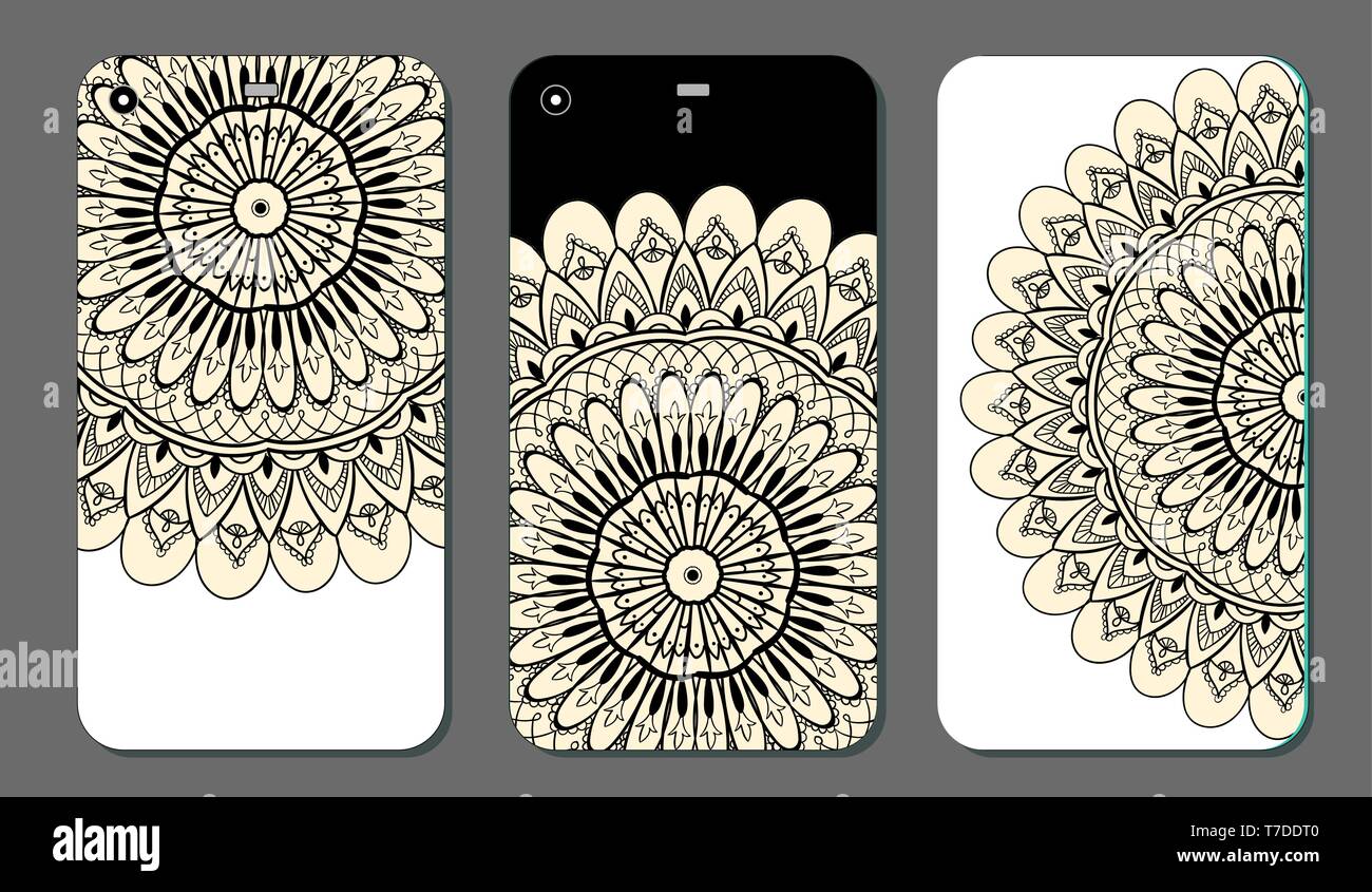 Phone case mandala design set. Vintage decorative elements. Hand drawn ...
