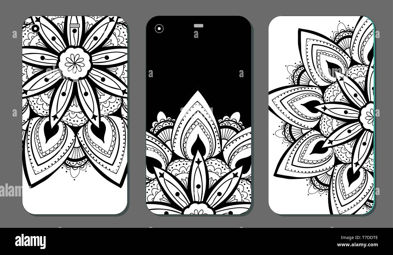 Phone case mandala design set. Vintage decorative elements. Hand drawn ...