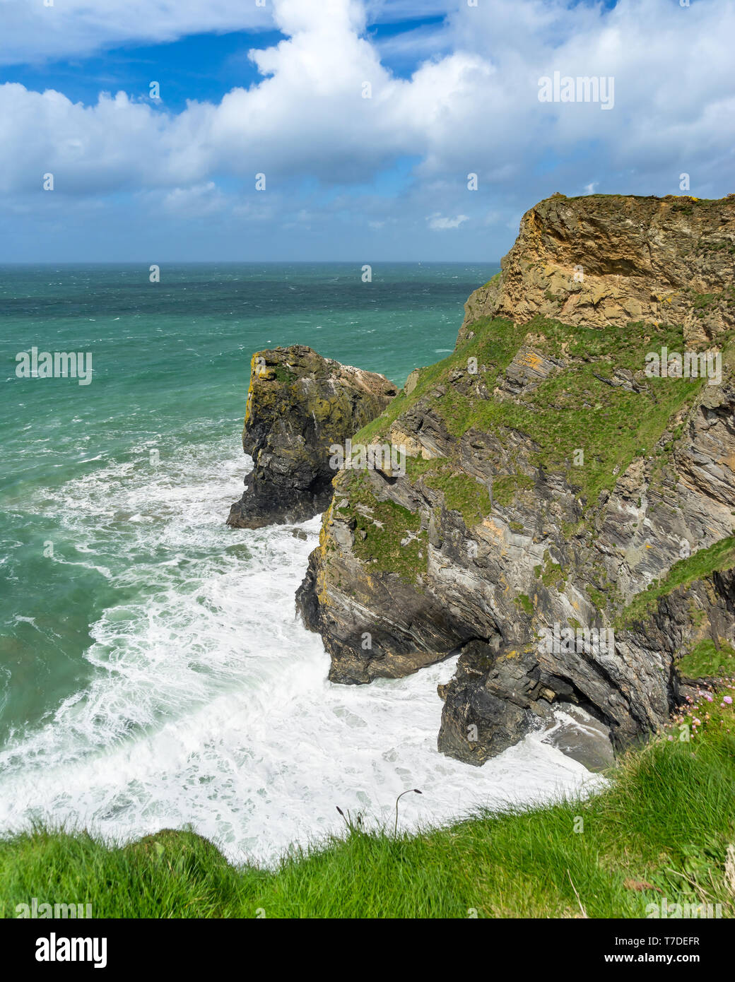 Overlooking the cove at Hell's Mouth a beauty spot on the North Cliffs ...