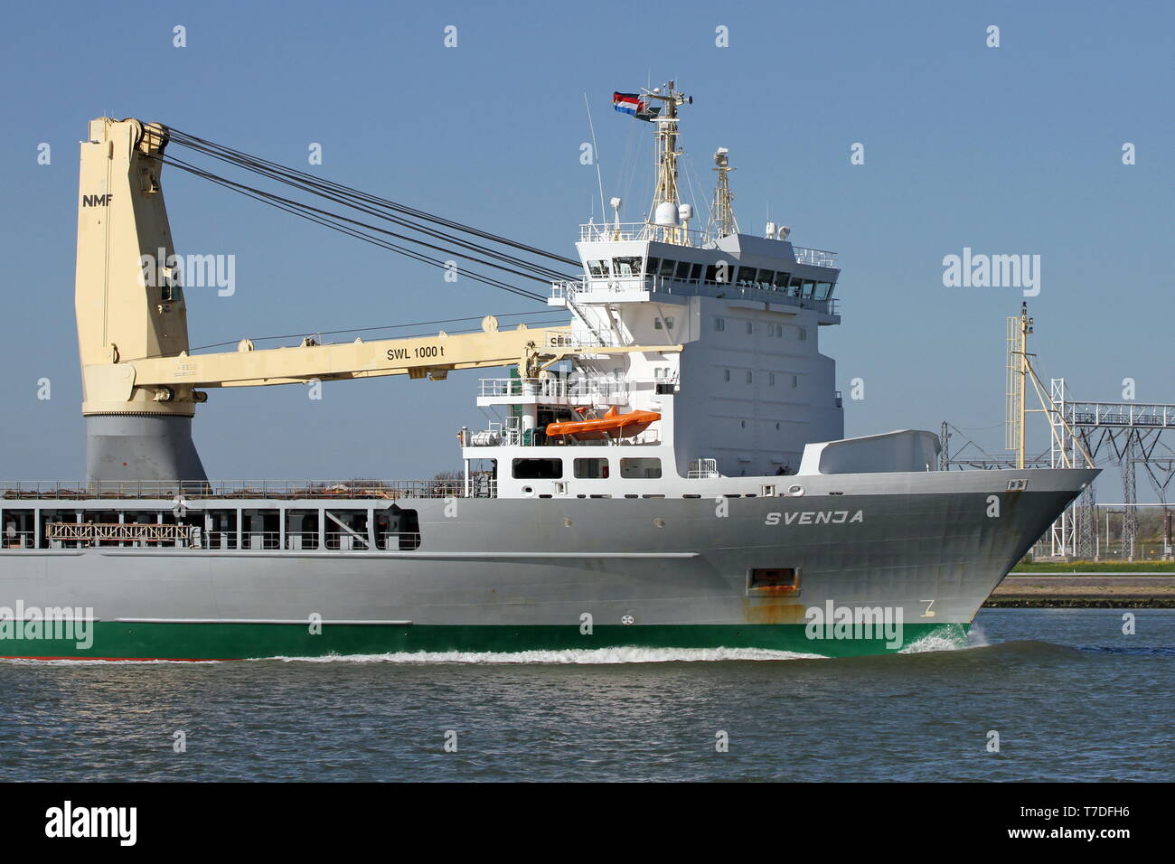 The heavy load vessel Svenja reaches the port of Rotterdam on April 10 ...