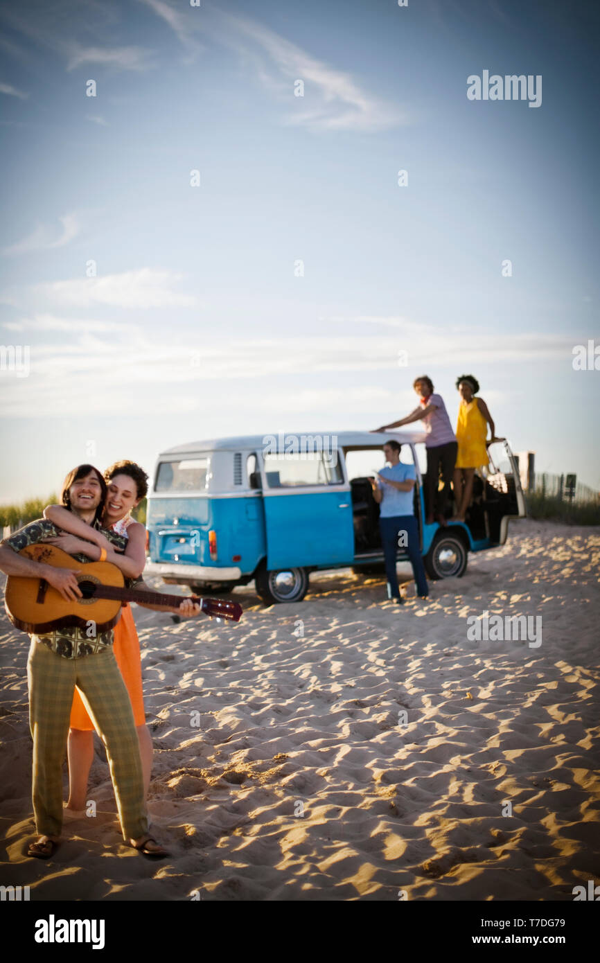Friends on a road trip at the beach Stock Photo - Alamy