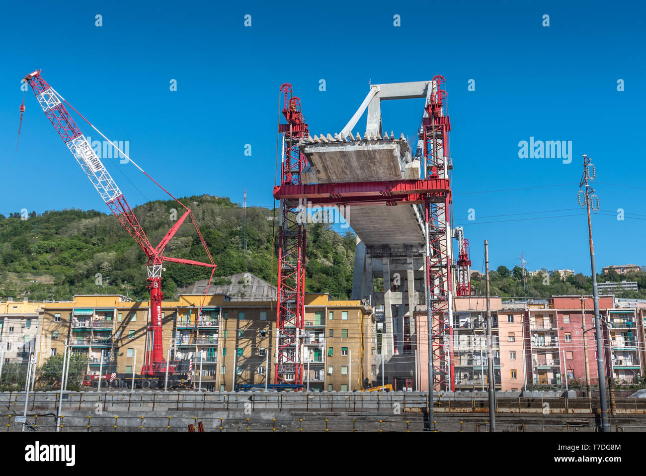 Genoa, Genova, Italy: Demolition work, dismantling works to disassemble ...