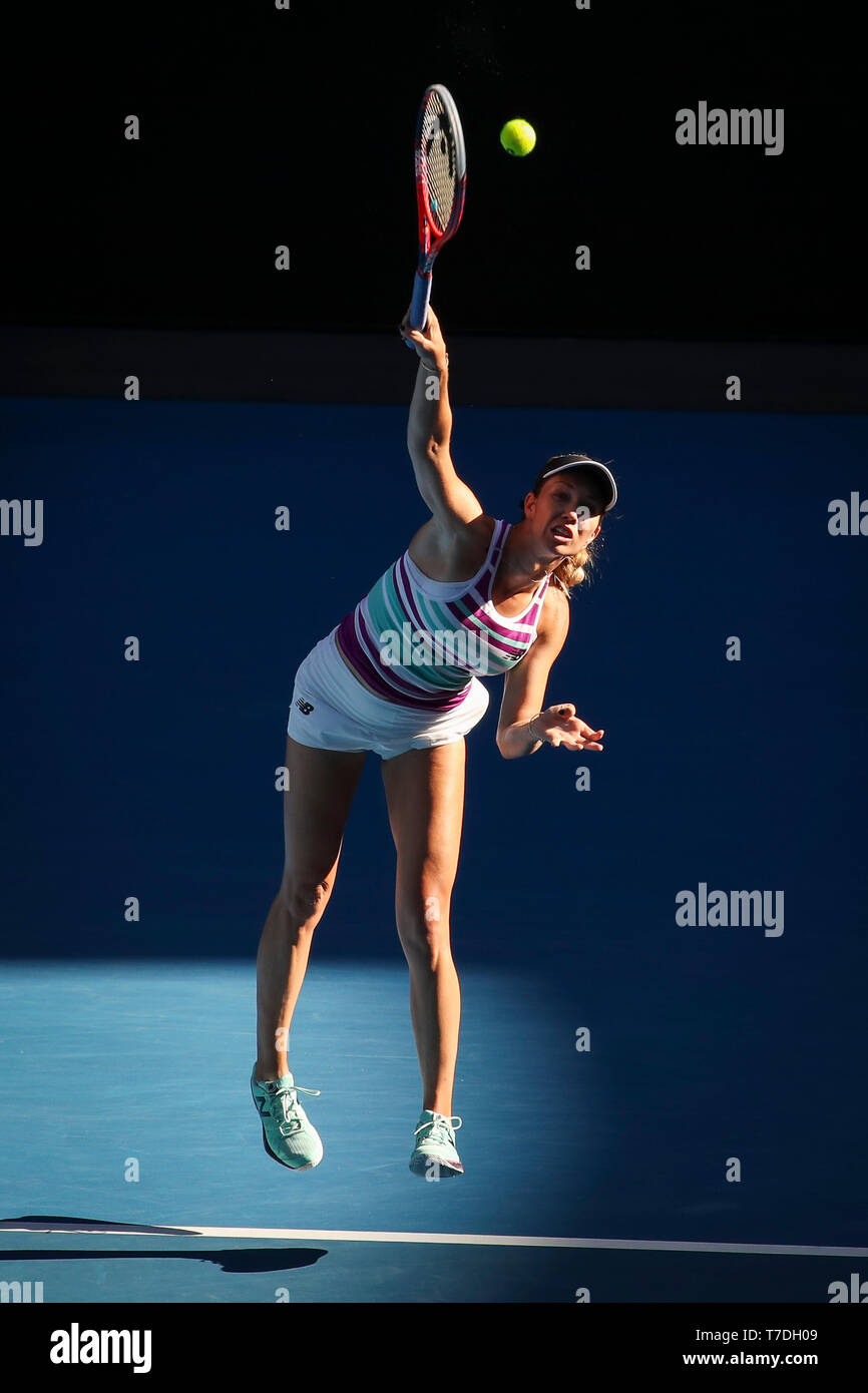 American tennis player Danielle Collins serving in Australian Open 2019 ...