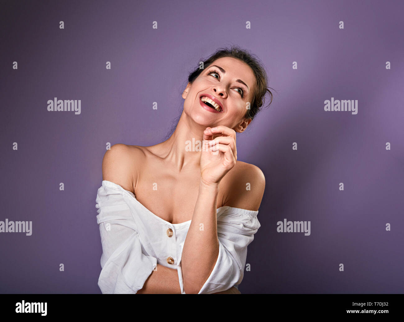 Woman laughing teeth mouth wide open hi-res stock photography and ...